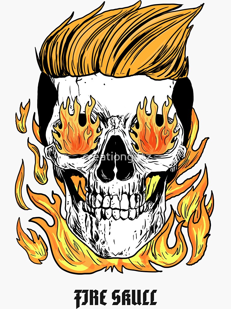 "Fire Hot Skull Design " Sticker by creationgiftz | Redbubble