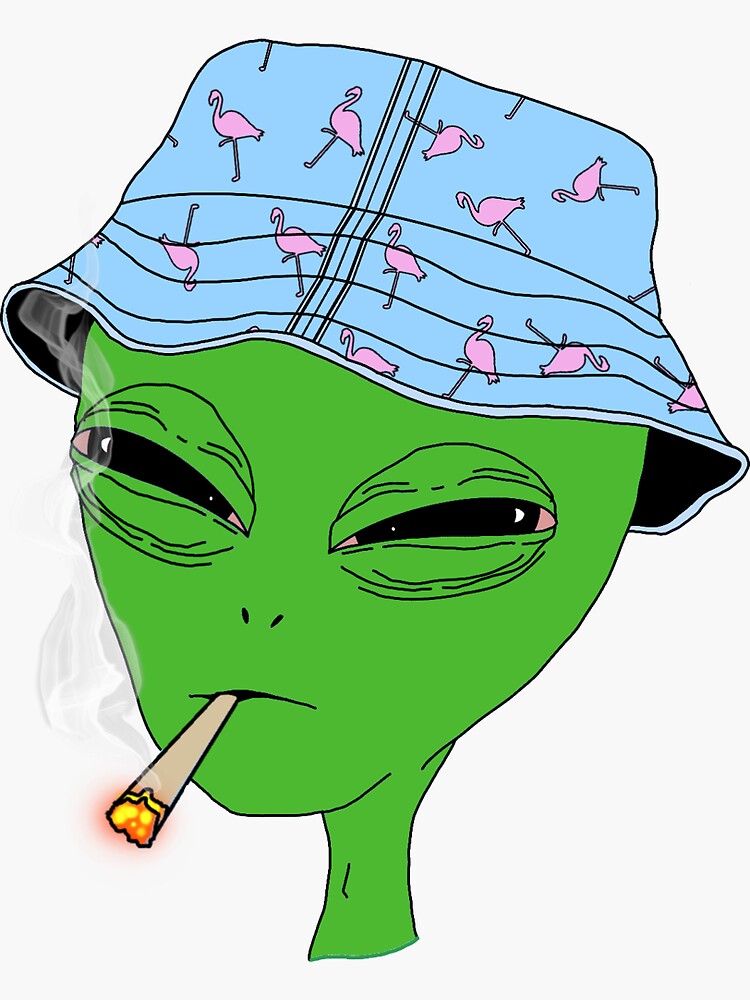 "Alien Smoking Joint w/ Flamingo Bucket Hat " Sticker for Sale by ...