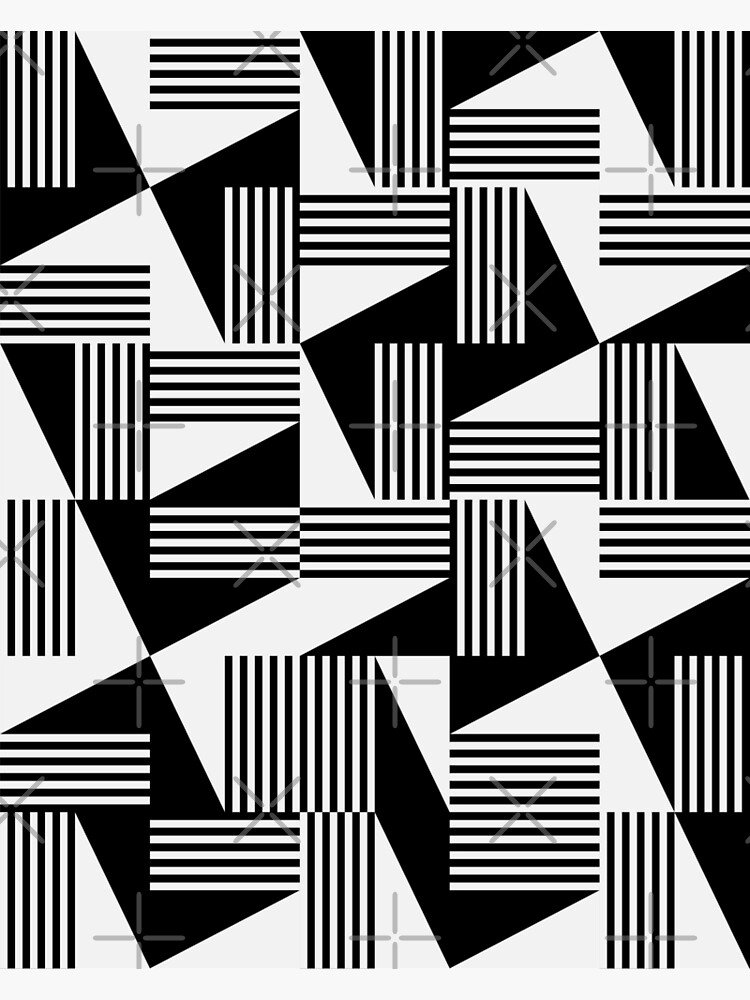 "MID CENTURY MODERN Geometric Dynamic Triangle Pattern Black and White ...