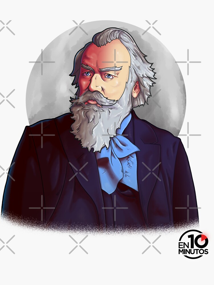 "Johannes Brahms + logo en10minutos" Sticker by en10minutos | Redbubble