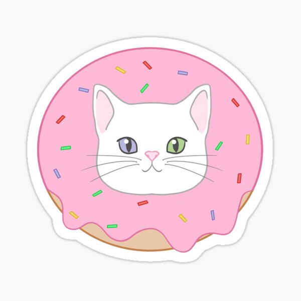 "Cute Pastel Pink Frosted Doughnut Cat with Rainbow Sprinkles" Sticker ...