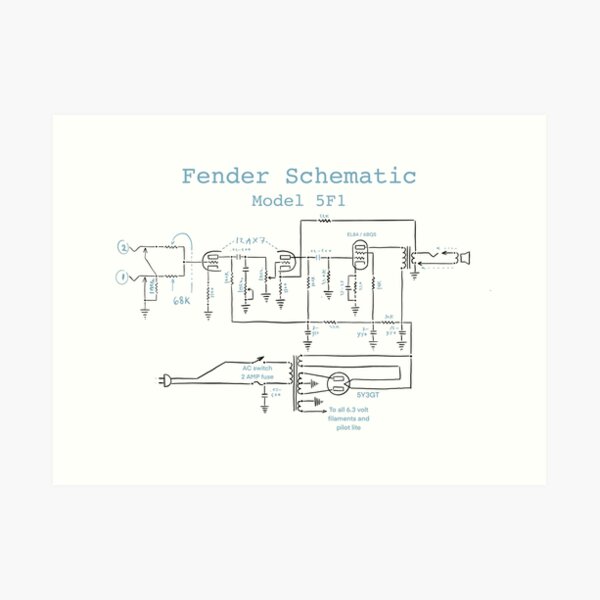 "Fender “champ amp” schematic Model 5F1" Art Print for Sale by ...