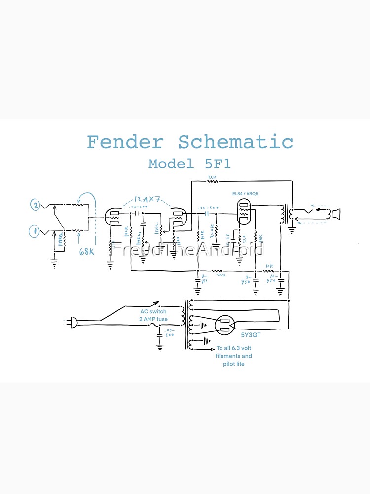 "Fender “champ amp” schematic Model 5F1" T-shirt for Sale by ...