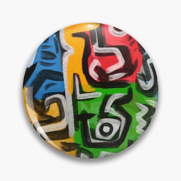 Primitive Street Art Abstract Pin Button