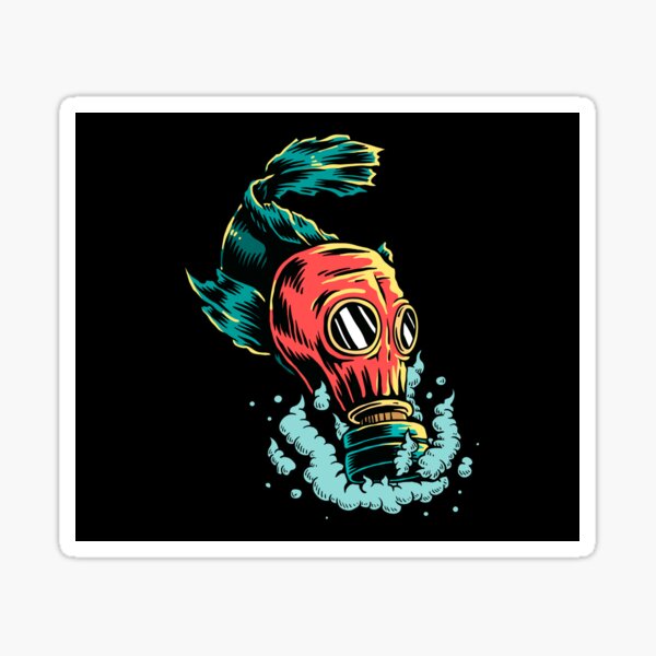 "Fish Wearing Gas Mask Polluted water" Sticker by Coolandcatchy | Redbubble