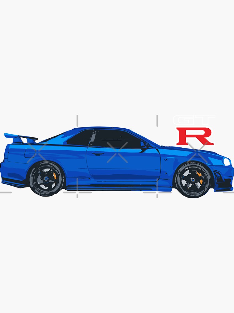 "Bayside blue GTR R34 Skyline Godzilla V-spec" Sticker for Sale by ...