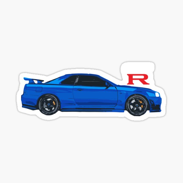 "Bayside blue GTR R34 Skyline Godzilla V-spec" Sticker by cowtownCOWBOY ...