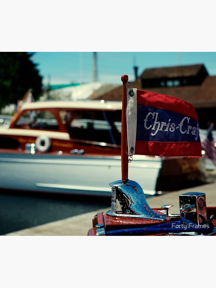 "Chris Craft Flag with Wooden Boat in background" Travel Coffee Mug for ...
