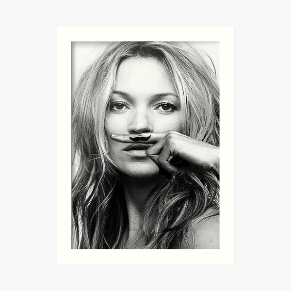 "Kate Moss, Mustache, Black and White Photograph" Art Print for Sale by ...