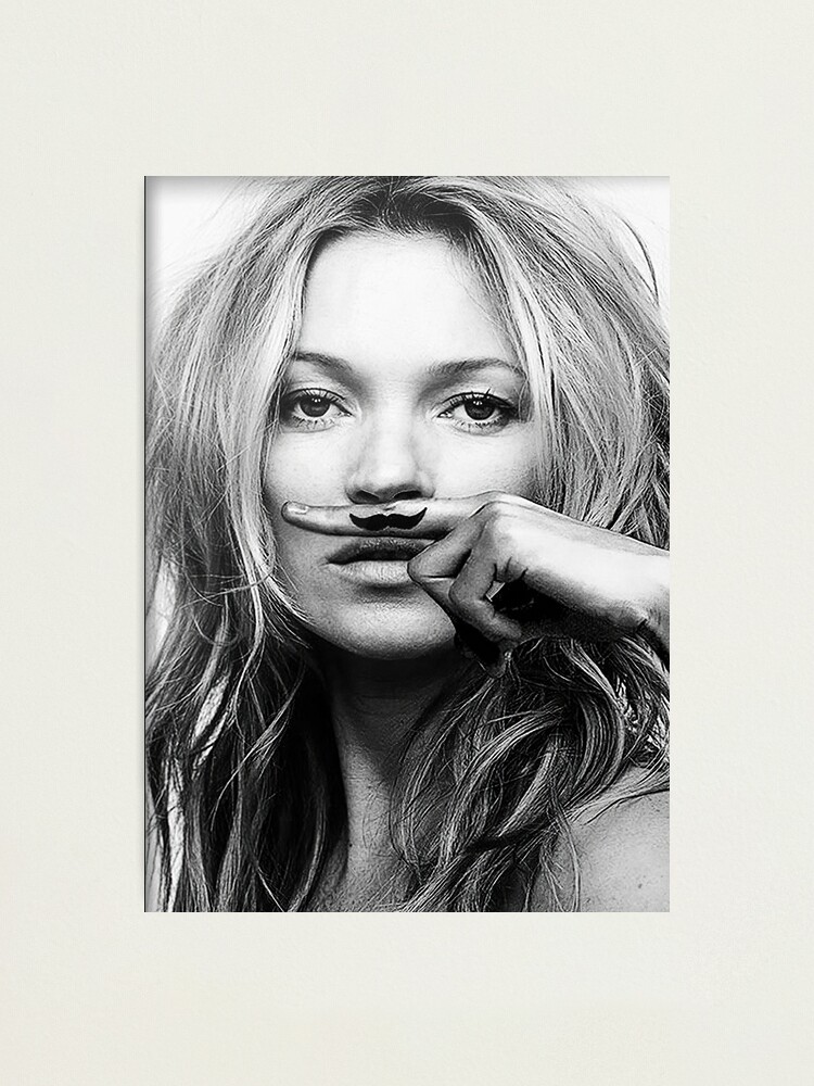 "Kate Moss, Mustache, Black and White Photograph" Photographic Print ...
