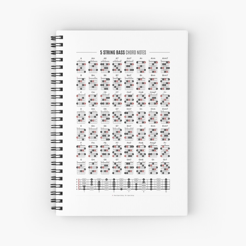 "Five String Bass Guitar Chord Notes" Spiral Notebook for Sale by ...