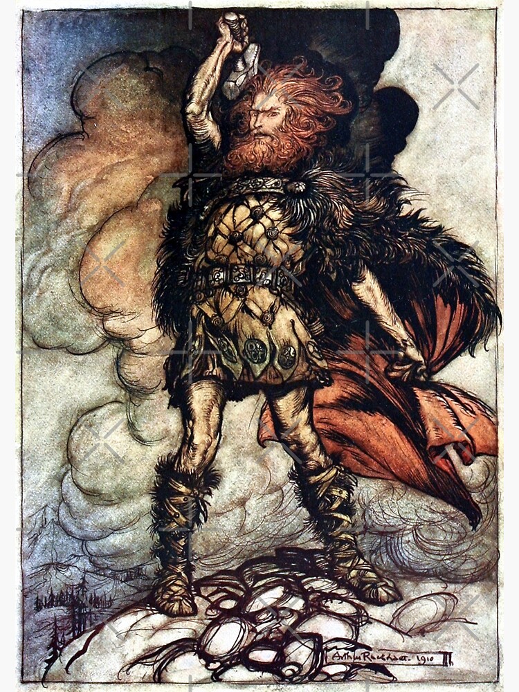 "Thor - Donner summons the storm clouds - Arthur Rackham" Art Print by ...