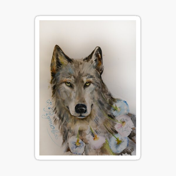"Watercolor drawing of a predatory wolf." Sticker for Sale by Art ...