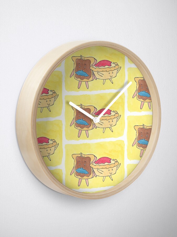"Mr.Vegemite toast and Mr.Pie" Clock for Sale by SpaceWhaleRid3r ...
