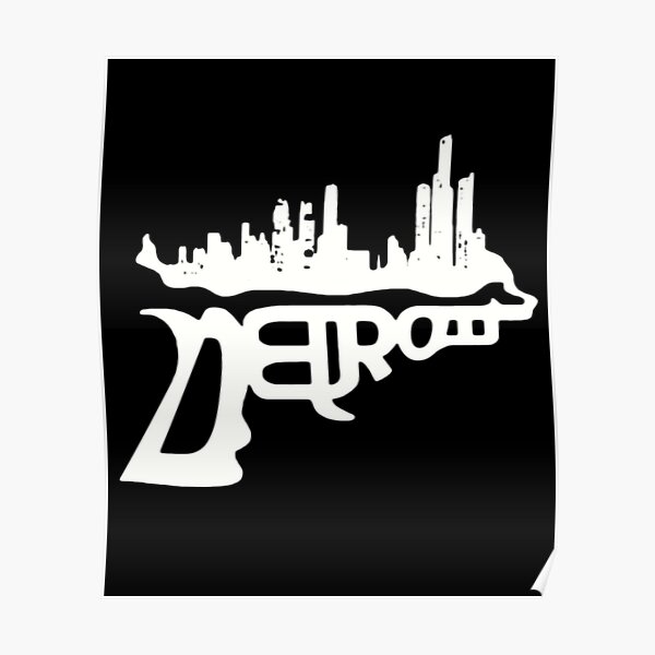 "Detroit Gun Smoke Skyline (White)" Poster by KaspirJones | Redbubble