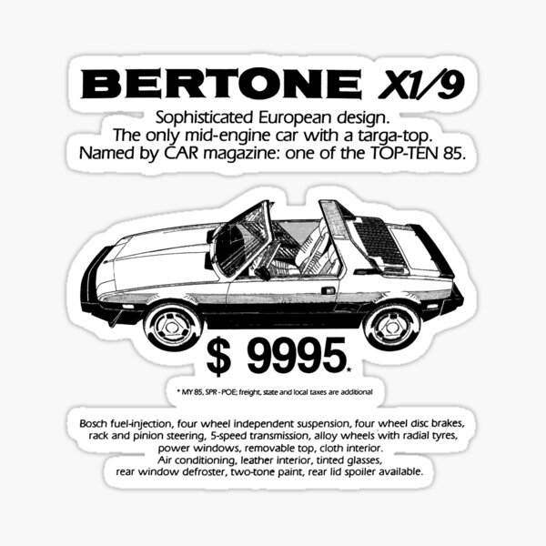"X1/9 BERTONE - ADVERT" Sticker for Sale by ThrowbackM2 | Redbubble