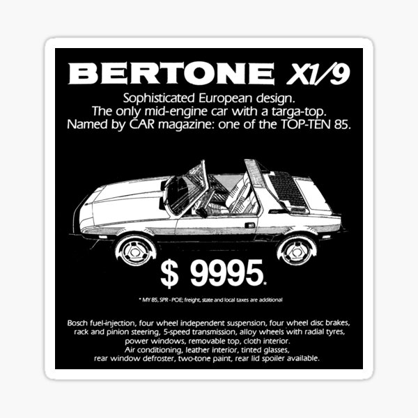 "X1/9 BERTONE - ADVERT" Sticker for Sale by ThrowbackM2 | Redbubble