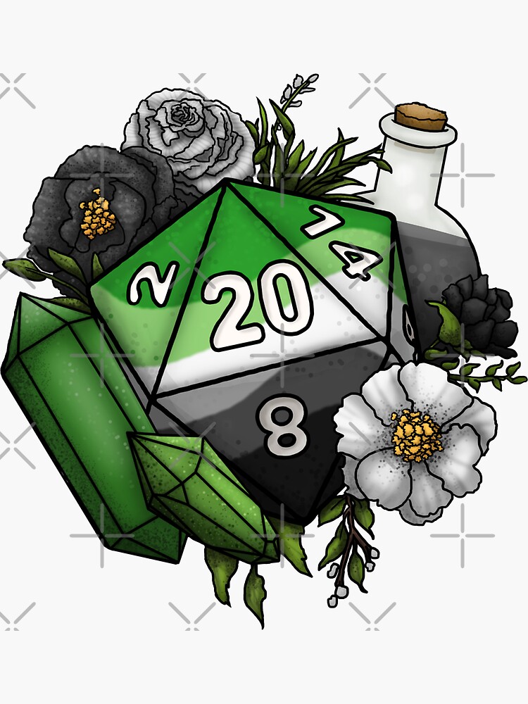 "Pride Aromantic D20 Tabletop RPG Gaming Dice" Sticker for Sale by SweetDelilahs | Redbubble