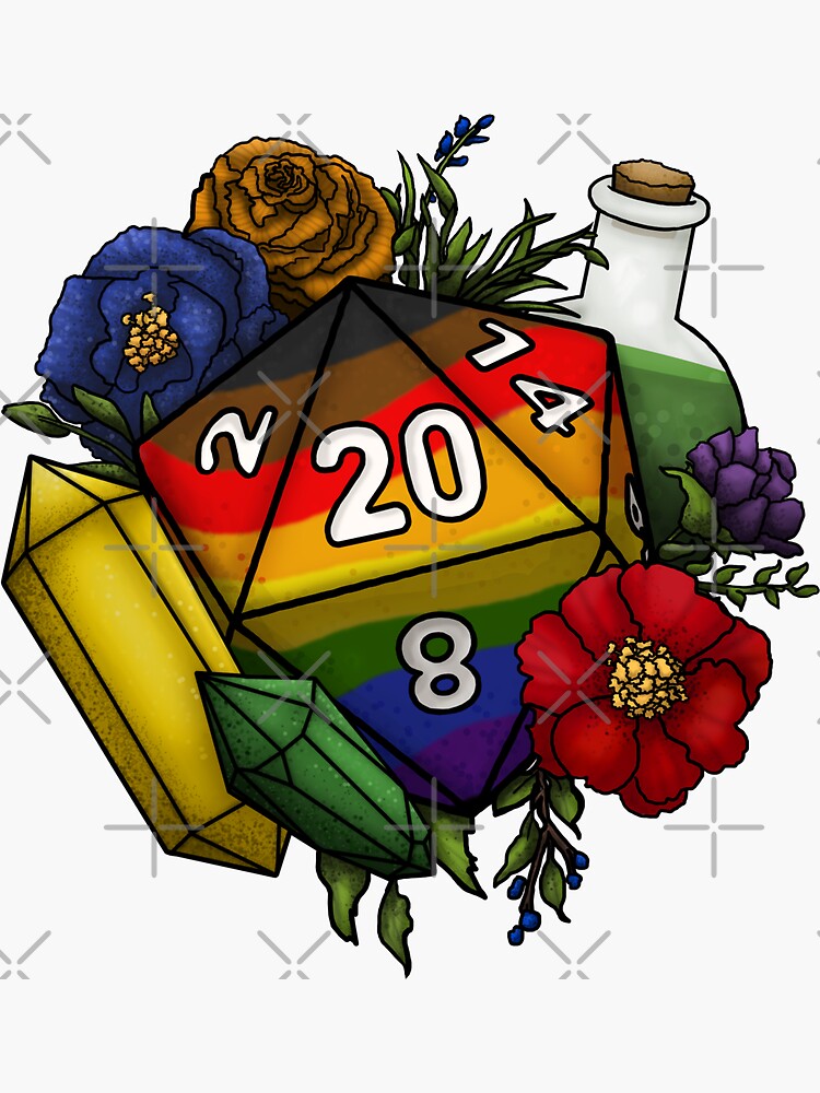 "Pride Inclusive Rainbow D20 Tabletop RPG Gaming Dice" Sticker for Sale ...