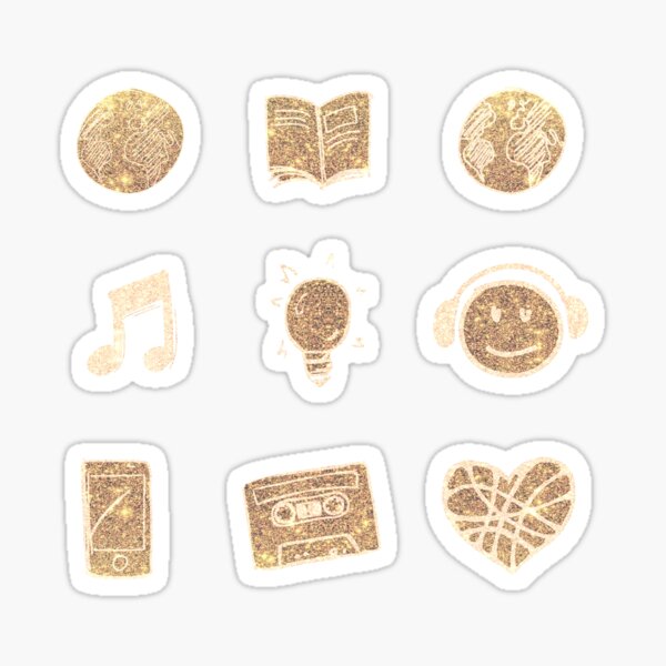 "gold glitter homework study hand drawn doodles sticker pack set ...