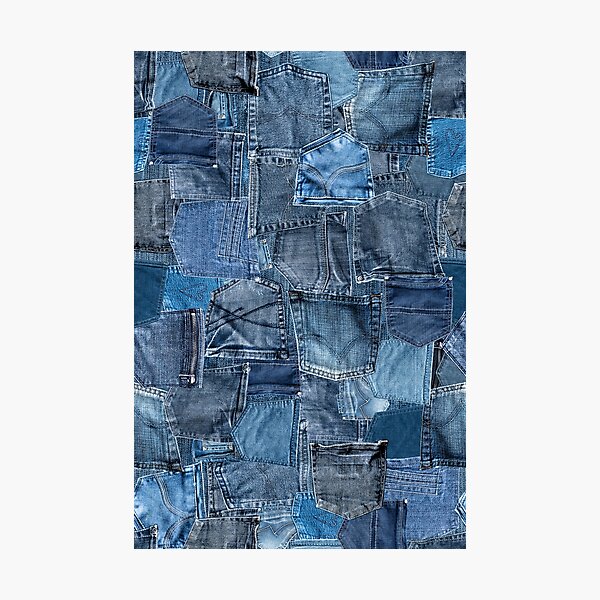 "Blue Denim Jeans Pocket Patchwork" Photographic Print for Sale by ...