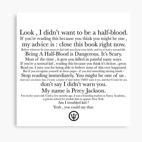 "Percy Jackson “Lightning Thief” First Page Text" Canvas Print for Sale ...