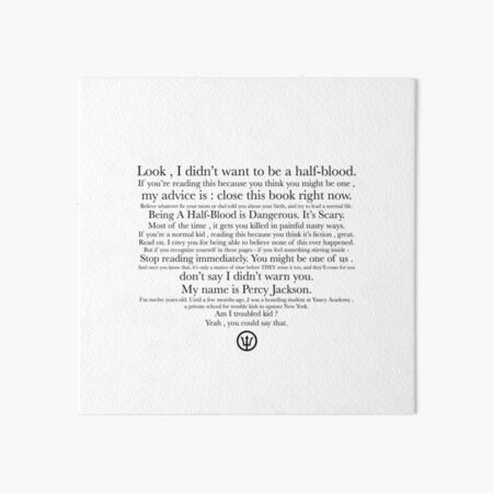 "Percy Jackson “Lightning Thief” First Page Text" Art Board Print for ...