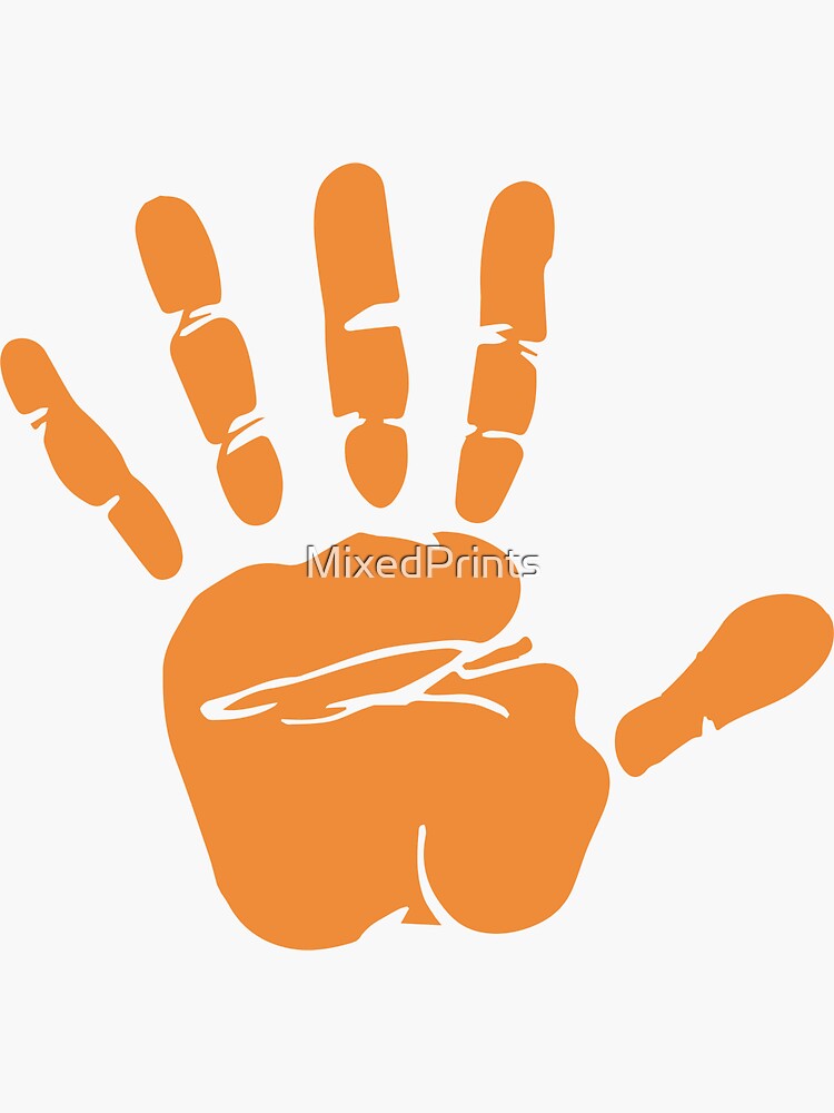 "Orange Handprint Sticker " Sticker for Sale by MixedPrints | Redbubble