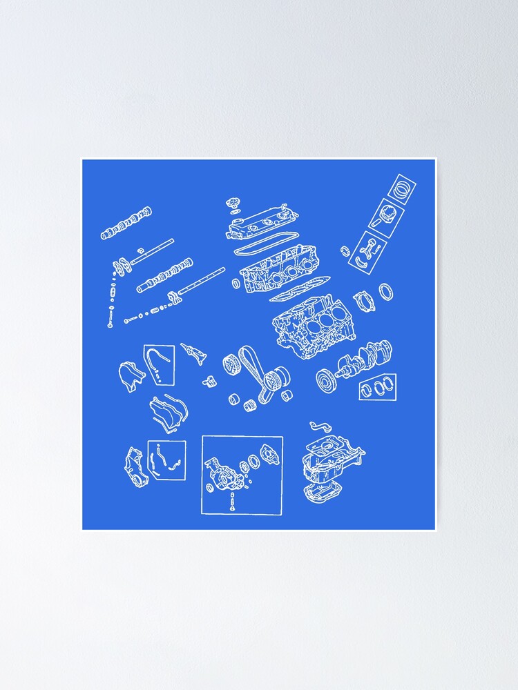 "V6 Engine Blueprint" Poster for Sale by widmore | Redbubble
