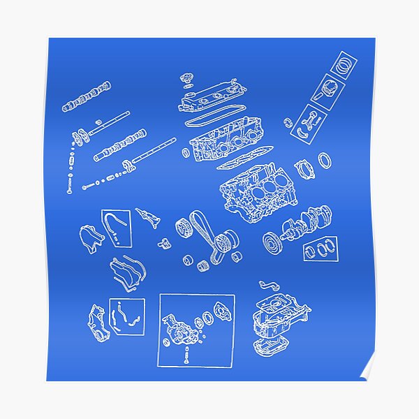 "V6 Engine Blueprint" Poster by widmore | Redbubble