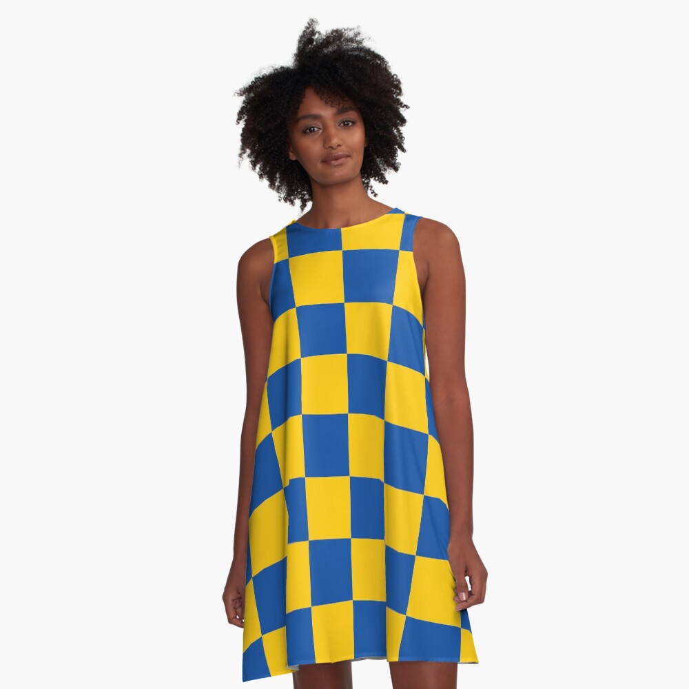 "Leeds United Blue and Yellow Checkered Fan Flag" A-Line Dress for Sale ...