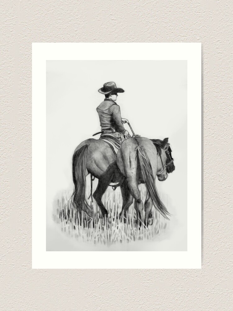 "Cowboy Riding With Second Horse, Pencil Drawing, Western Art, Ranch ...