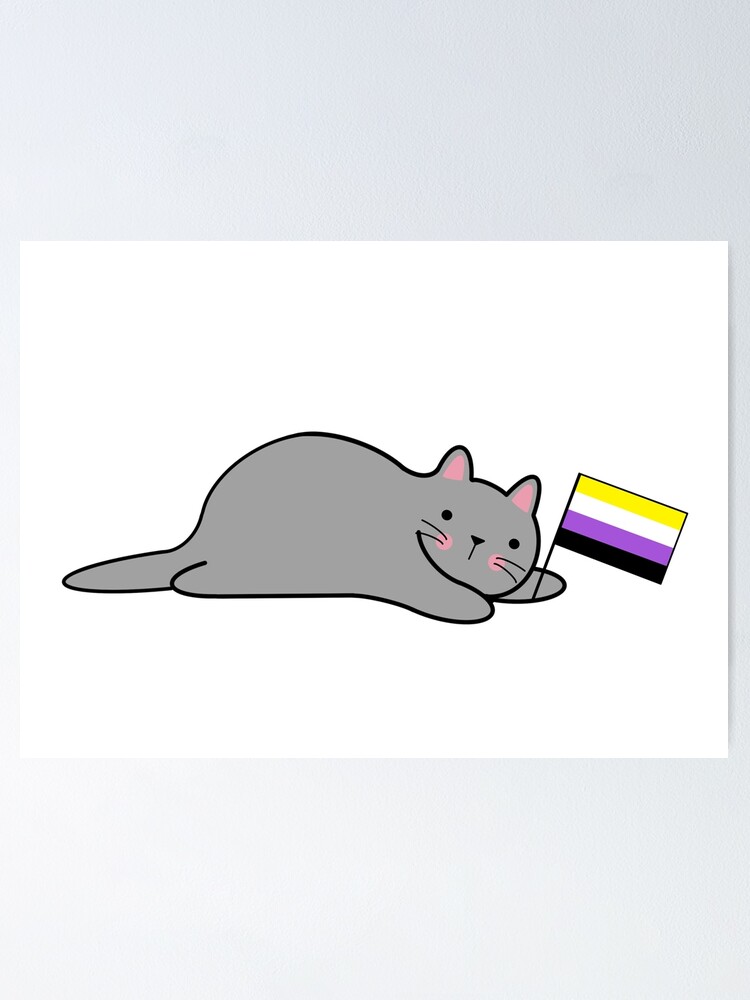"Cat with a Non-Binary Pride Flag" Poster by ElaineCarterArt | Redbubble