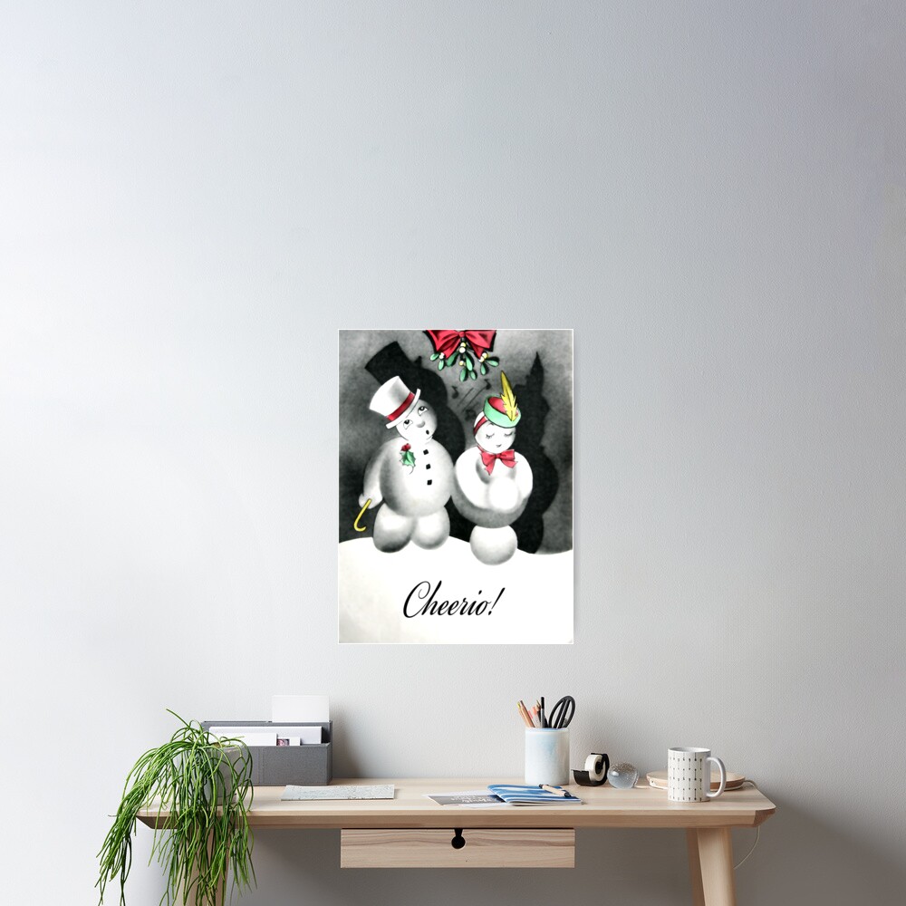 "Vintage Snowman Christmas Goodnight Kiss Card" Poster for Sale by ...