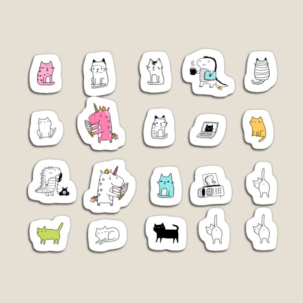 "Cats. Dinosaurs. Unicorn. Sticker set." Magnet for Sale by ...