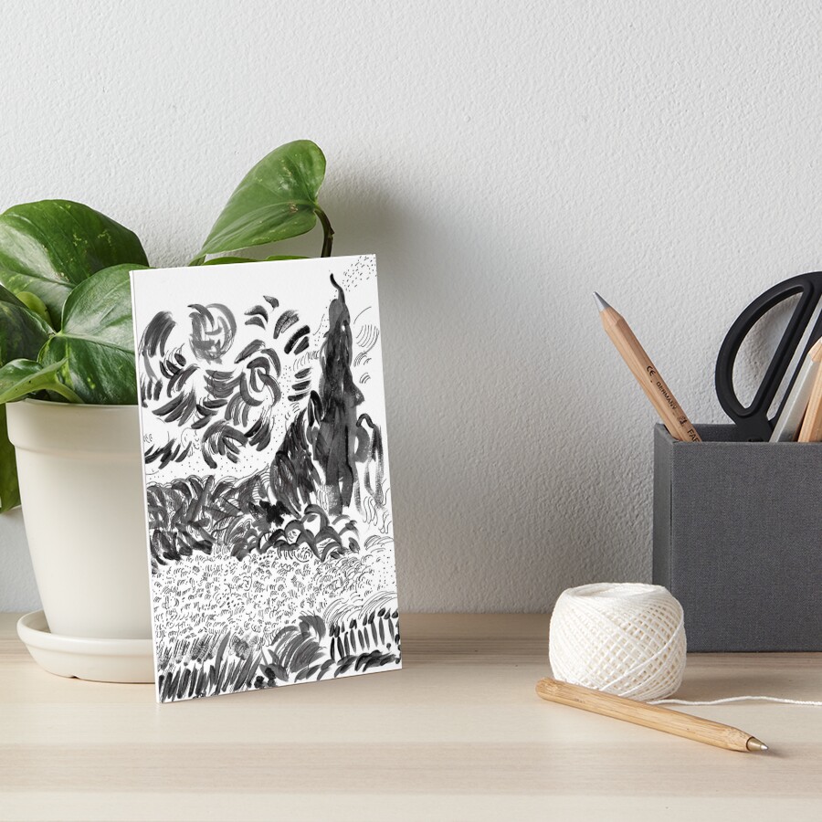 "Pen and Ink Painting 'Wheat Field with Cypresses Reed Pen drawing ...