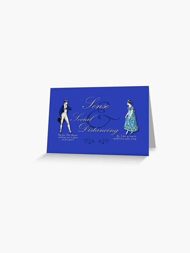"Pride and Prejudice Social Distancing funny face mask" Greeting Card ...