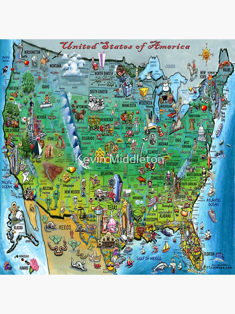 "USA Fun Map" Sticker by kevinmiddleton | Redbubble