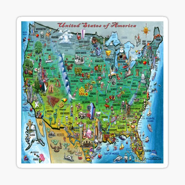 "USA Fun Map" Sticker by kevinmiddleton | Redbubble