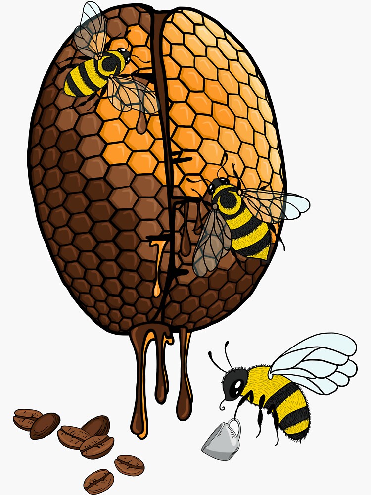"Bees Drinking Coffee - Coffee Bean Beehive" Sticker for Sale by ...