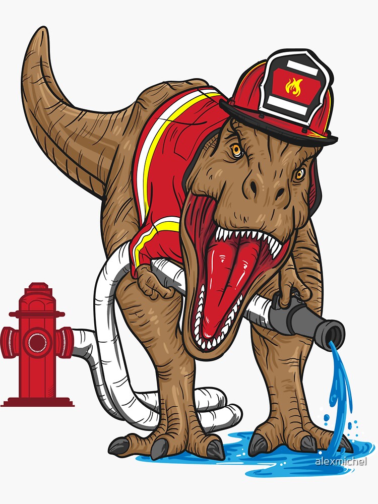 "Firefighter T Rex Dinosaur Kids" Sticker for Sale by alexmichel ...