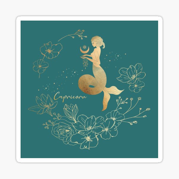 "Capricorn Woman Mermaid in the Stars Holding the Moon Surrounded by a ...