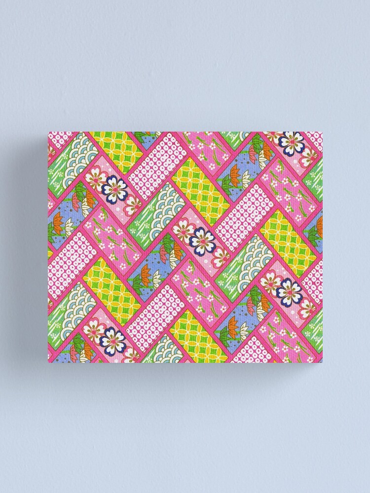 "PINK YELLOW BLUE LAMINATE FLORAL GEOMETRIC JAPANESE PATCHWORK PATTERN ...