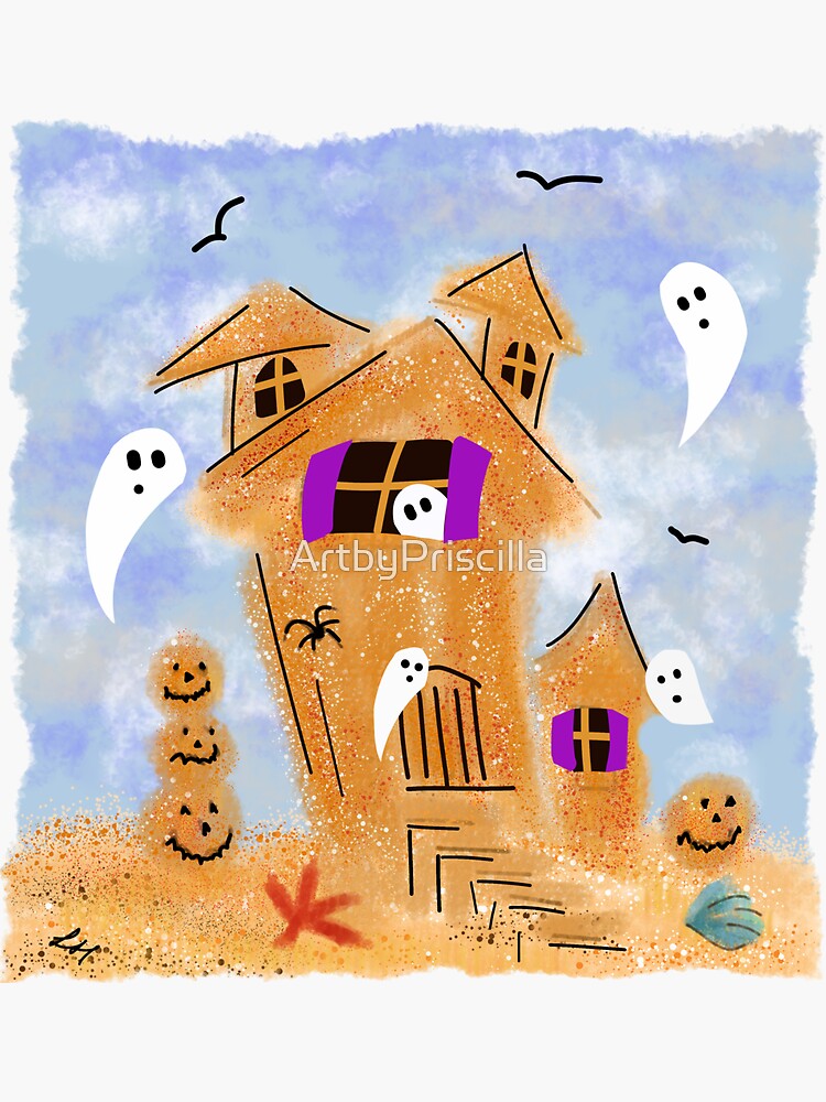"Seaside haunted sandcastle" Sticker by ArtbyPriscilla | Redbubble