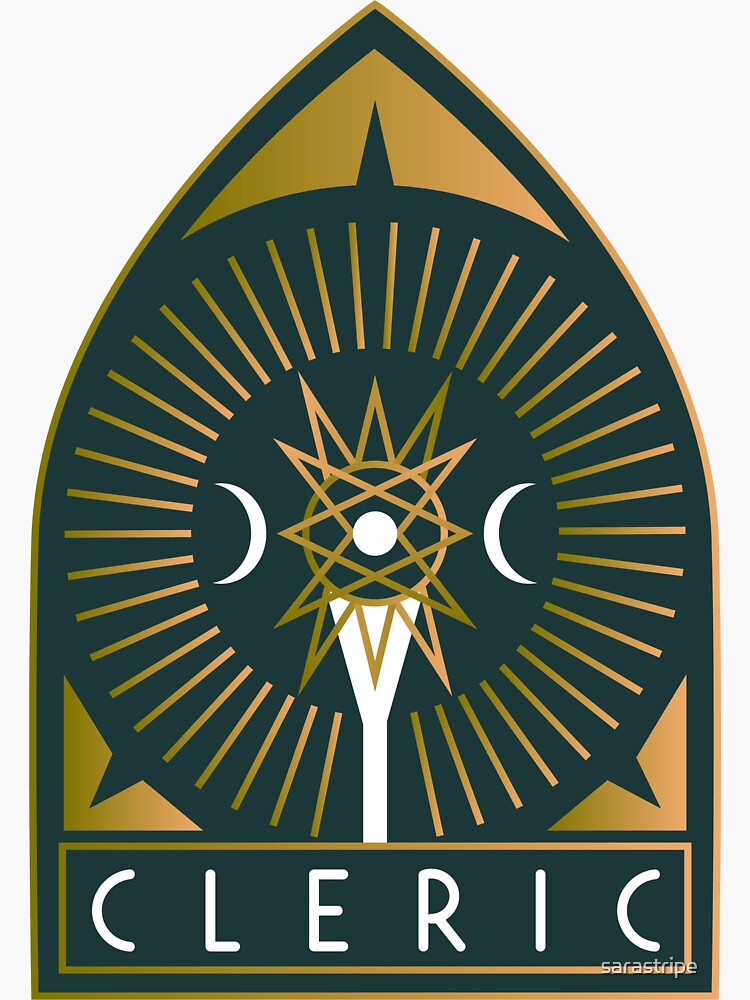 "cleric art deco logo dungeons and dragons" Sticker by sarastripe ...