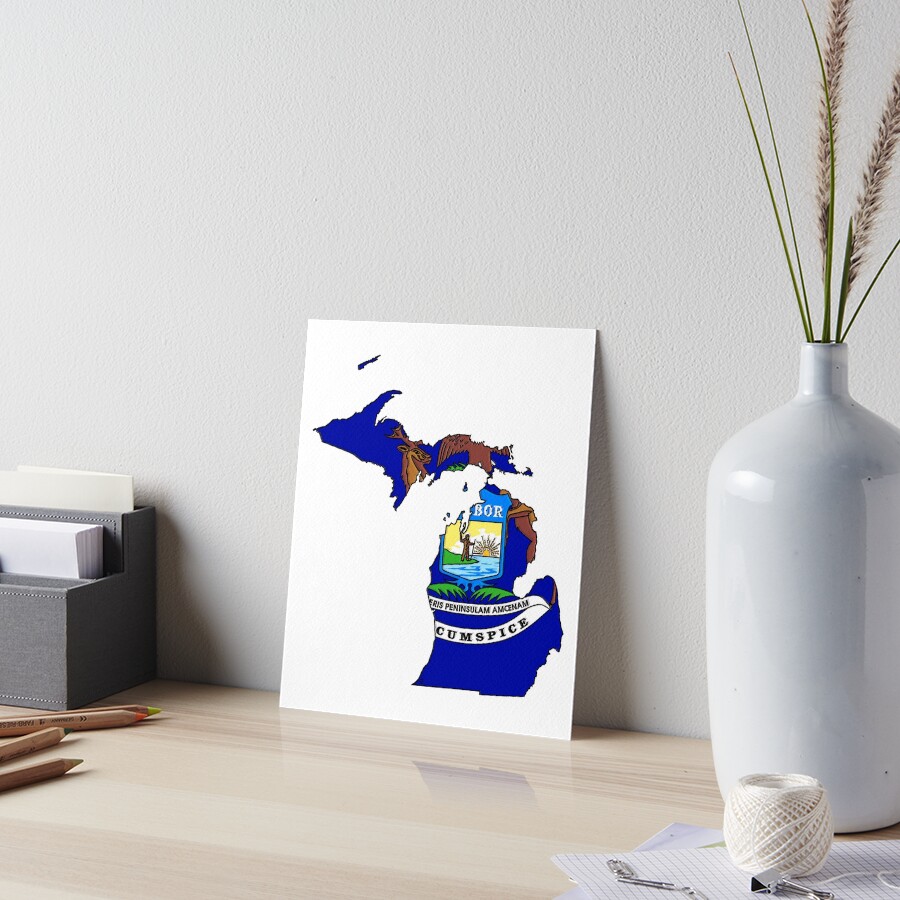 "Michigan Map With Michigan State Flag" Art Board Print by Havocgirl ...