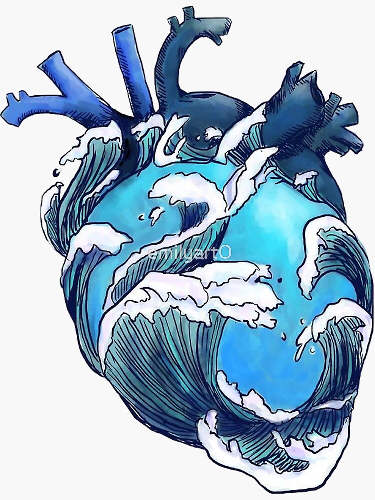 "Ocean anatomical heart" Sticker by emilyart0 | Redbubble