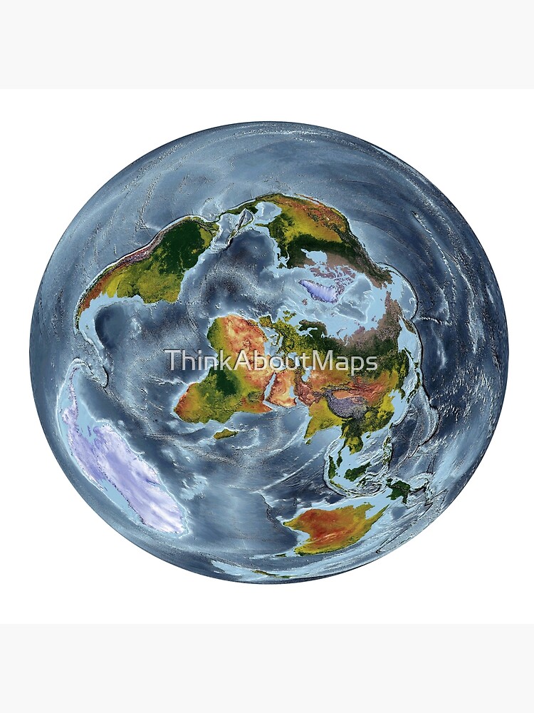 Two Point Equidistant Projection World Map Showing Land And Oceans Premium Matte Vertical