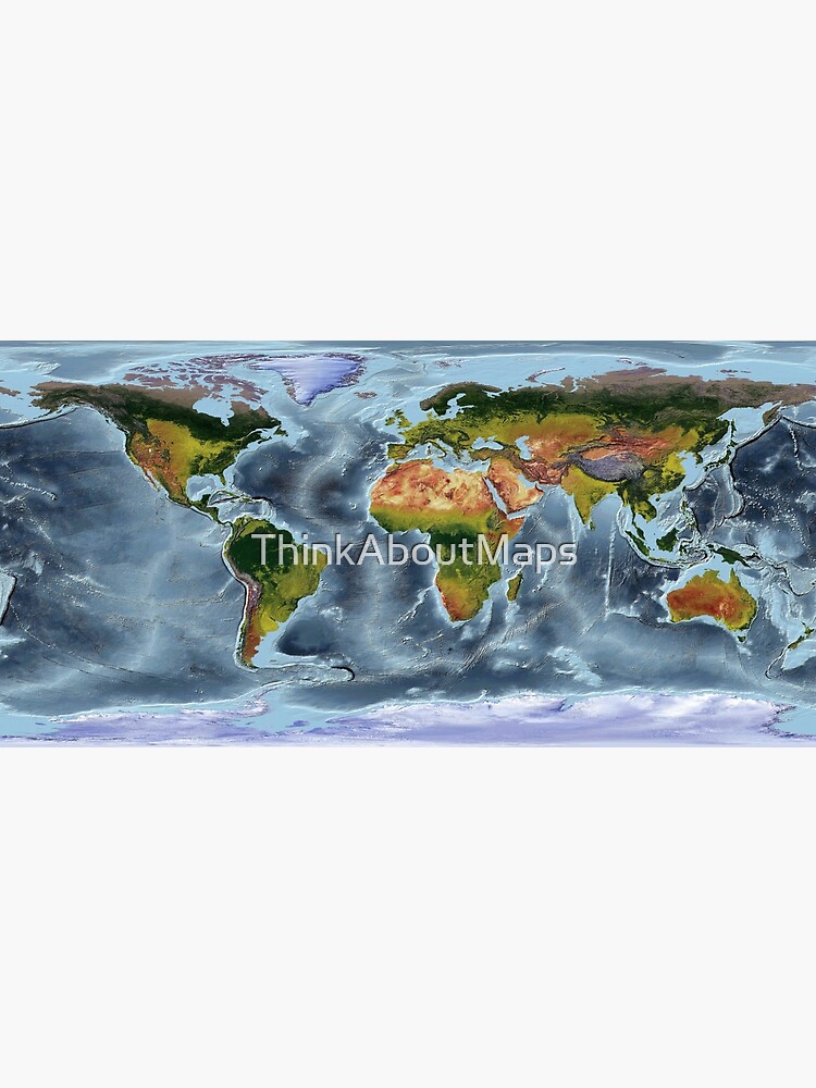 WGS84 projection - World Map showing land and oceans Premium Matte ...