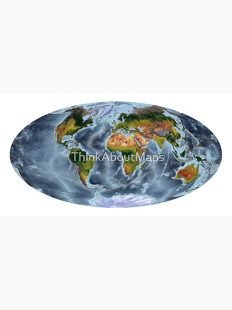Aitoff projection - World Map showing land and oceans Premium Matte ...